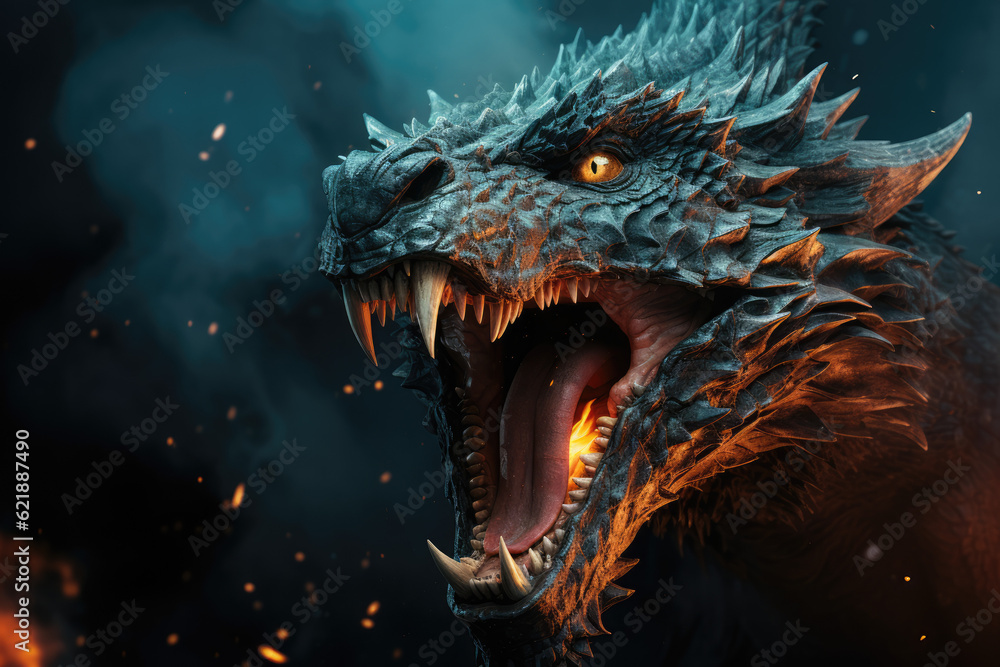 Roar of the Dragon. A majestic dragon roaring with pride and spitting ...
