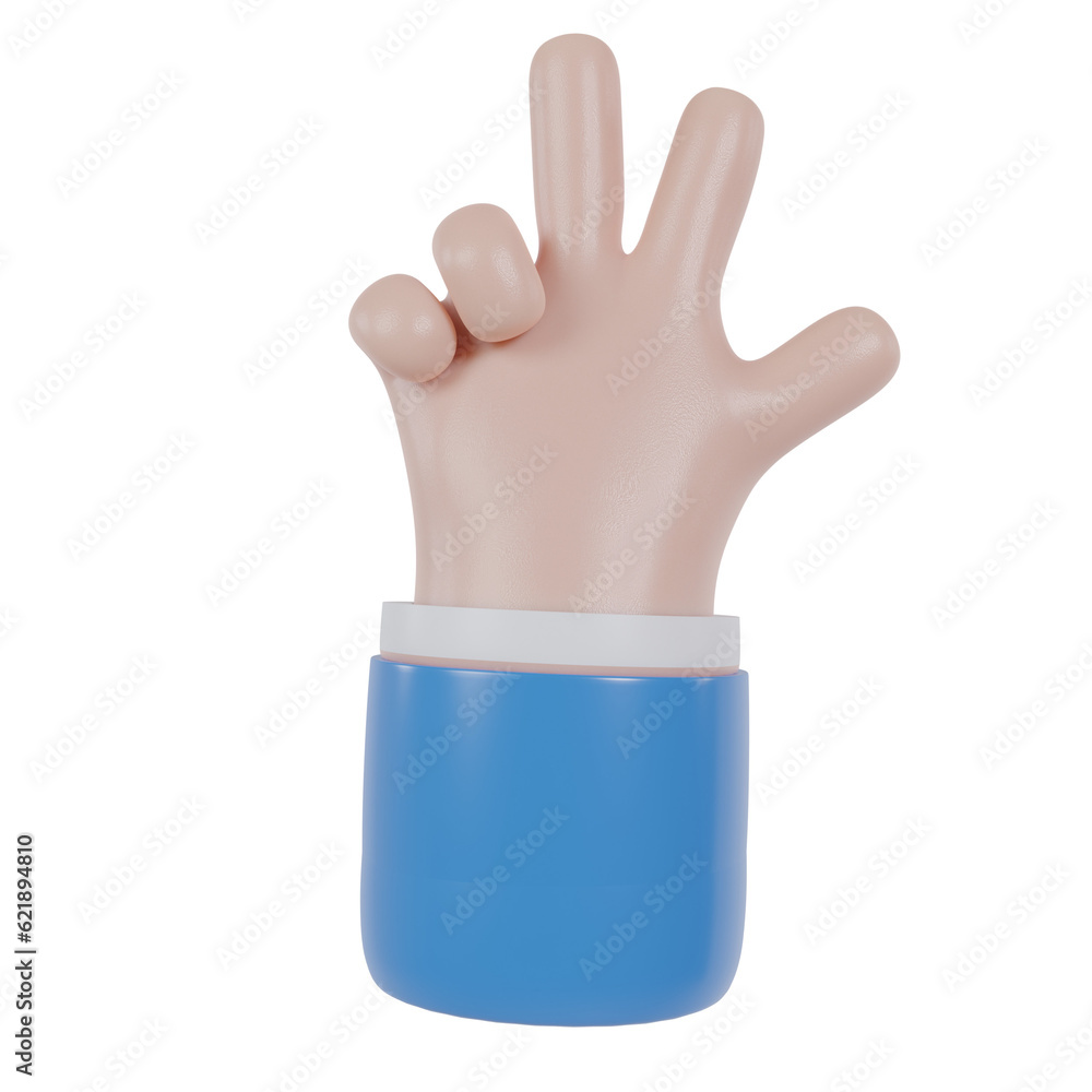 3d hand icon show three fingers counting illustration. Cartoon ...