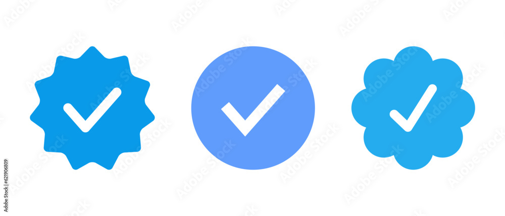 Blue tick verified badge icon vector. Social media official account ...