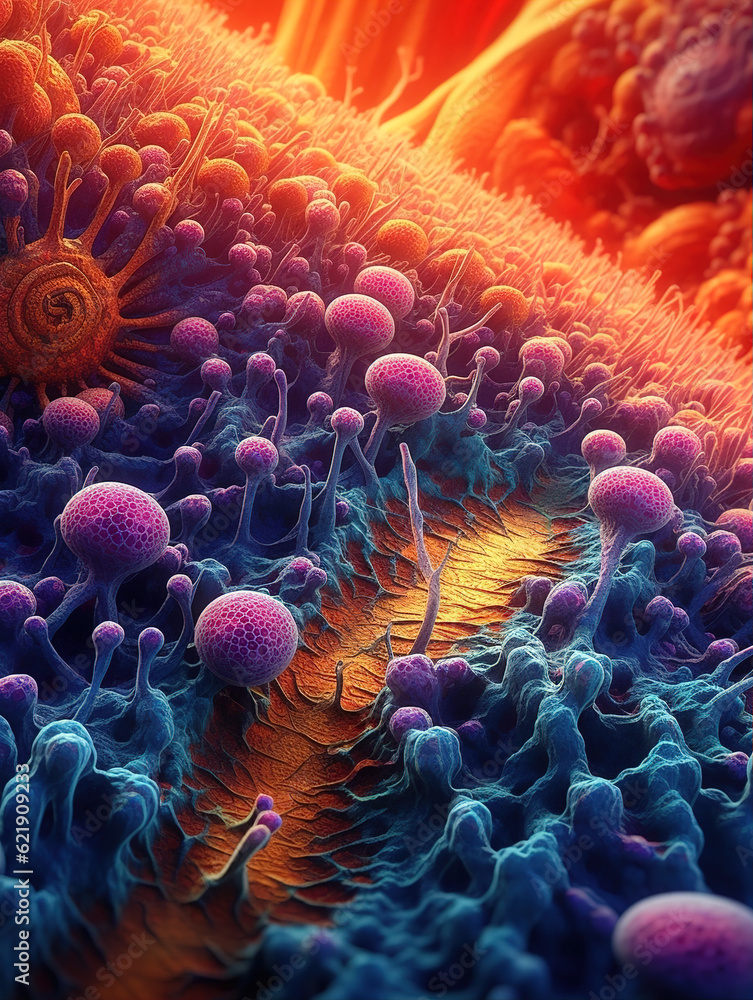 Abstract beautiful background with mushroom spores that germinate from ...