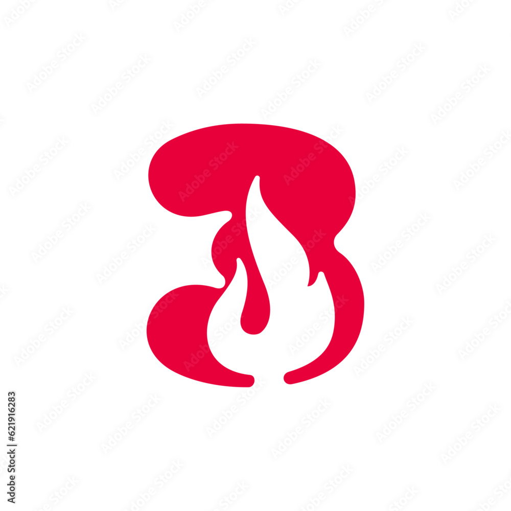 3 logo. Number three with fire flames. Negative space vintage icon ...