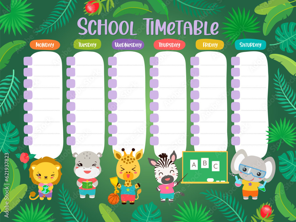 Timetable schedule elementary school. Weekly planner template for kids ...