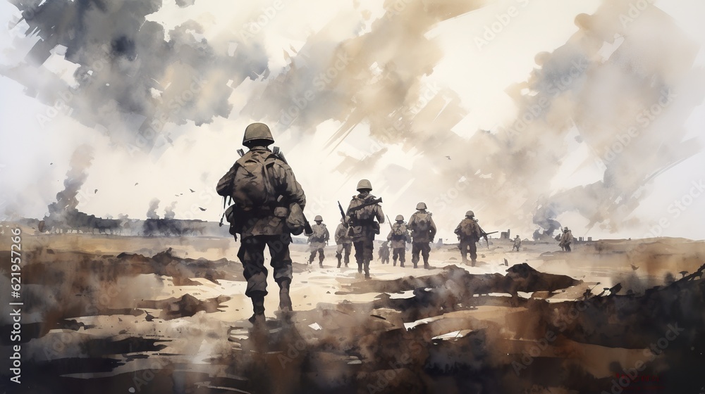 World war II battle scene illustration. AI Generative Art. Stock ...