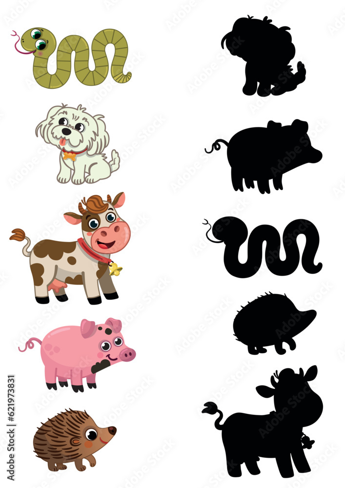Printable worksheet for preschool children in shadow match the animals ...