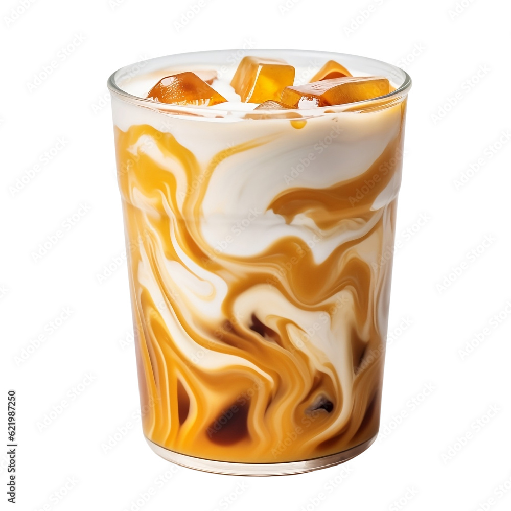 Iced caramel coffee isolated on transparent background, delicious iced ...