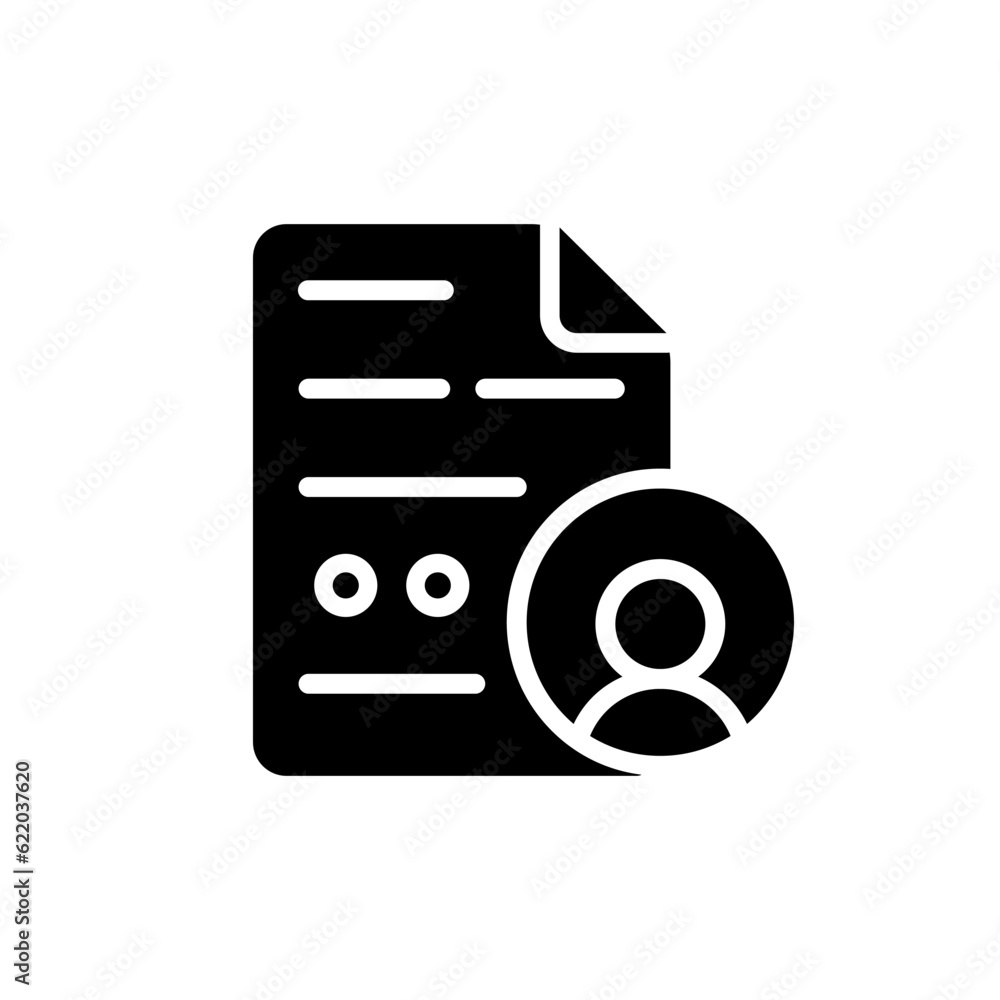 Resume icon. Document form vector silhouette sign. HR business file ...