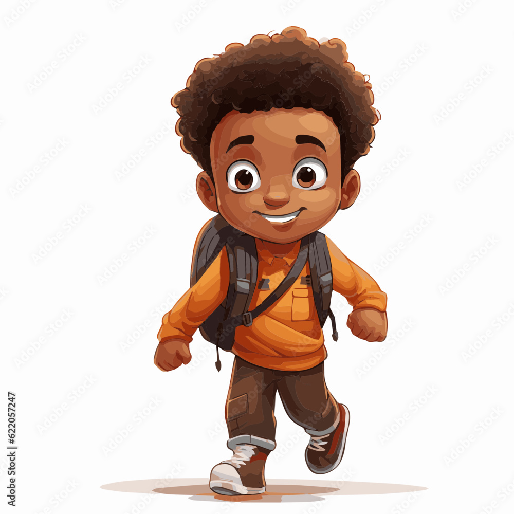 simple cartoon clipart black african american boy student child going ...