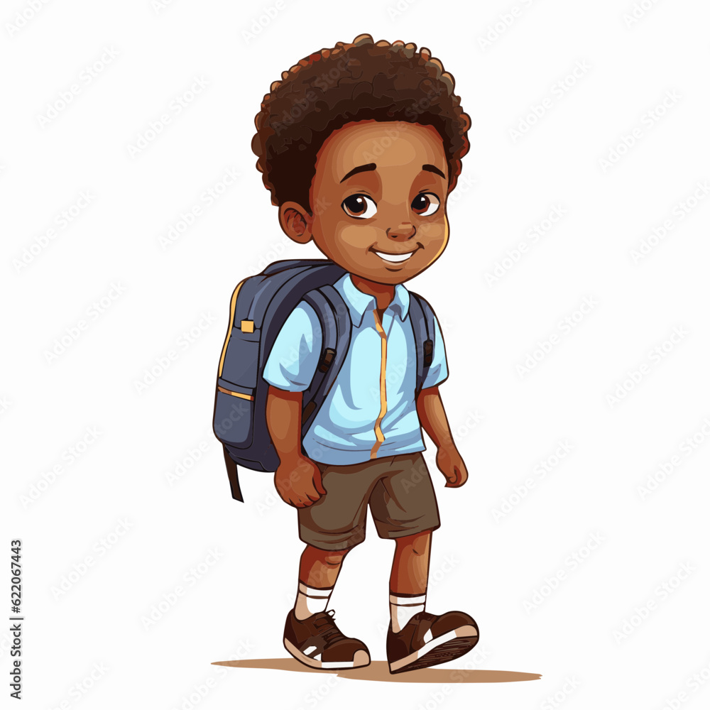 simple cartoon clipart black african american boy student child going ...