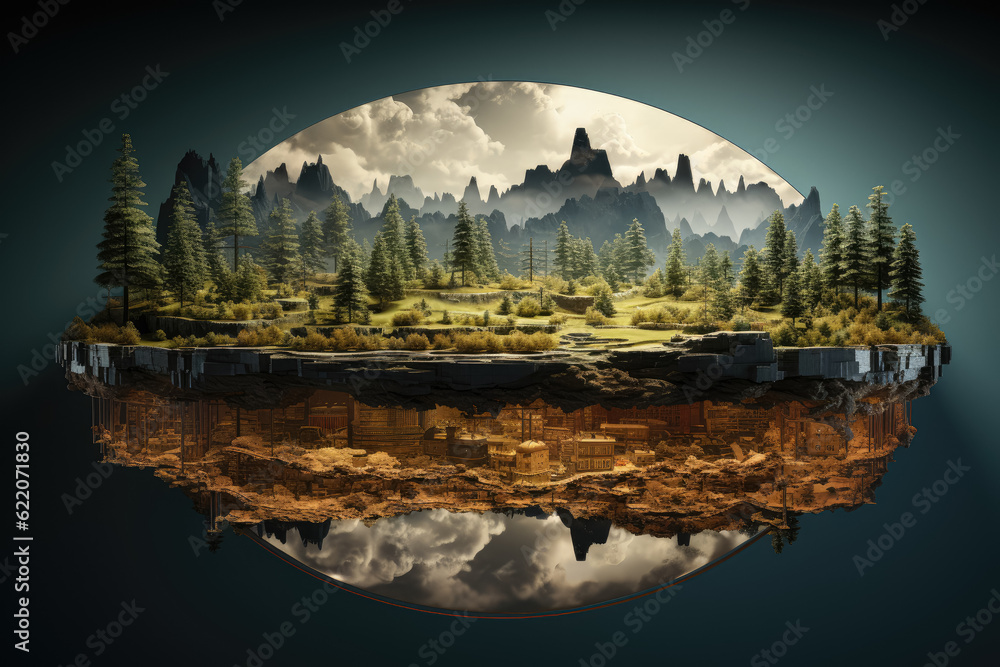 Cross-section of Earth's soil layers, creating a fantasy floating ...