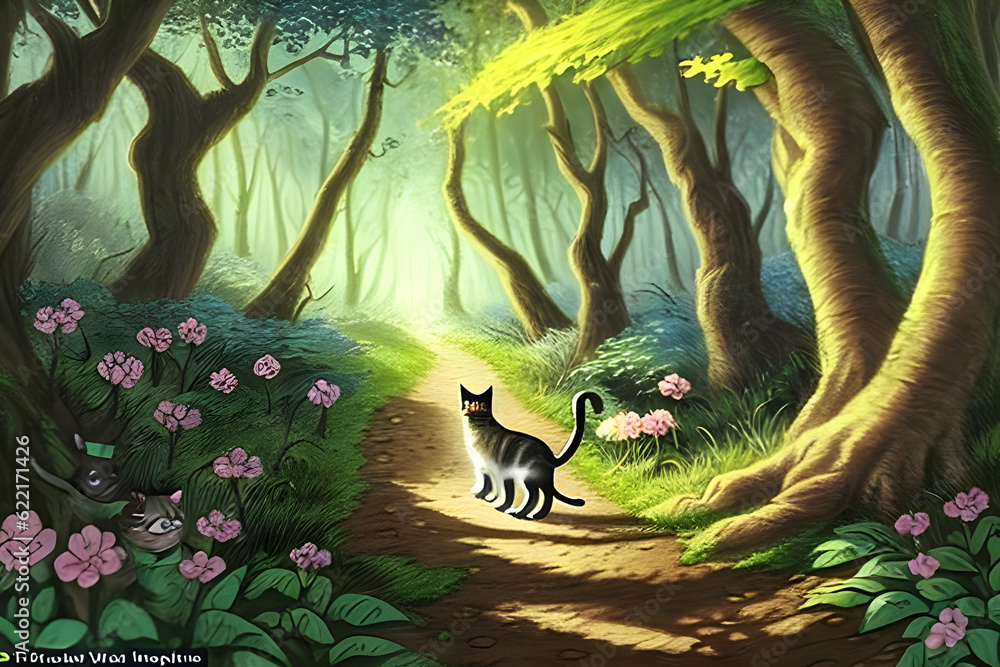 Draw a cat that looks like it entered a fairy tale world while walking ...