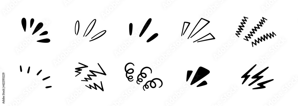 Doodle radial line rays. Hand drawn round corner shine. Sunburst ...