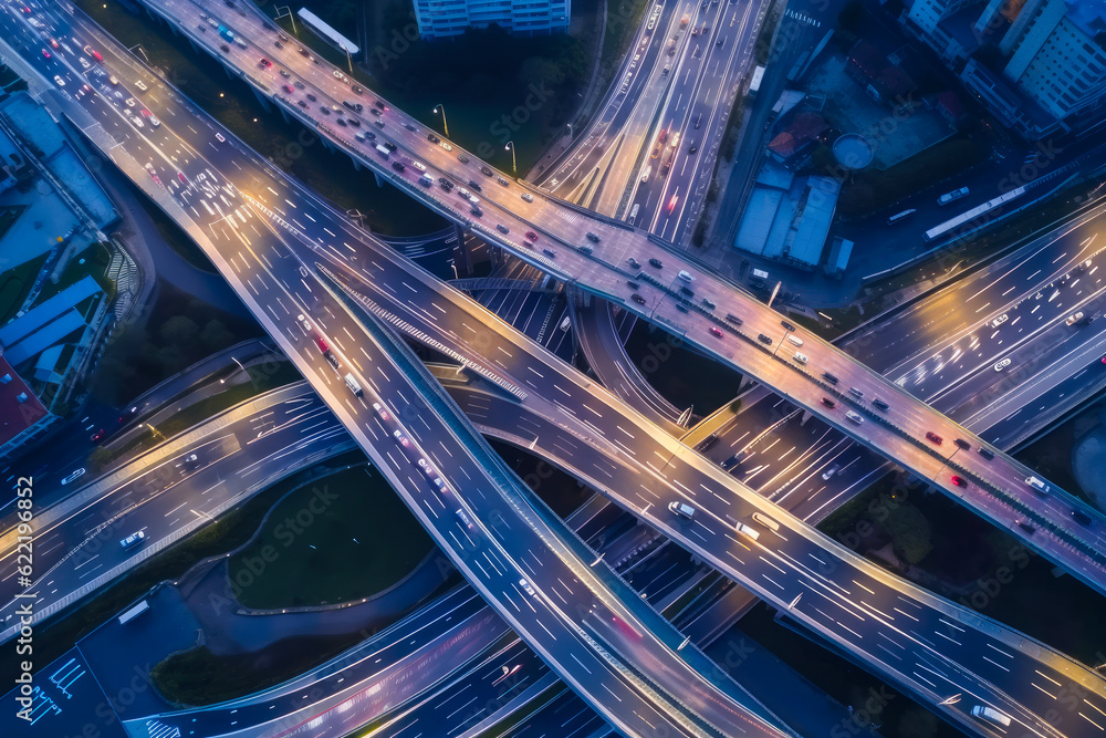 Multi-lane roads intertwining and crossing each other. Highways and ...
