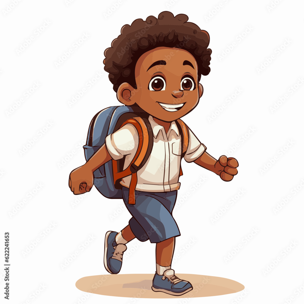 simple cartoon clipart black african american boy student child going ...
