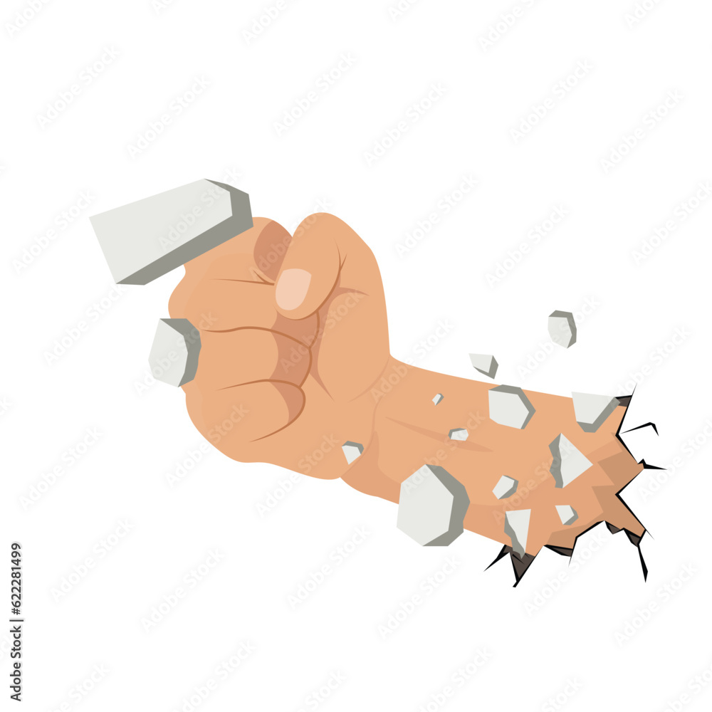 Human Fish crash wall. Hand smash through concrete. Power of freedom ...