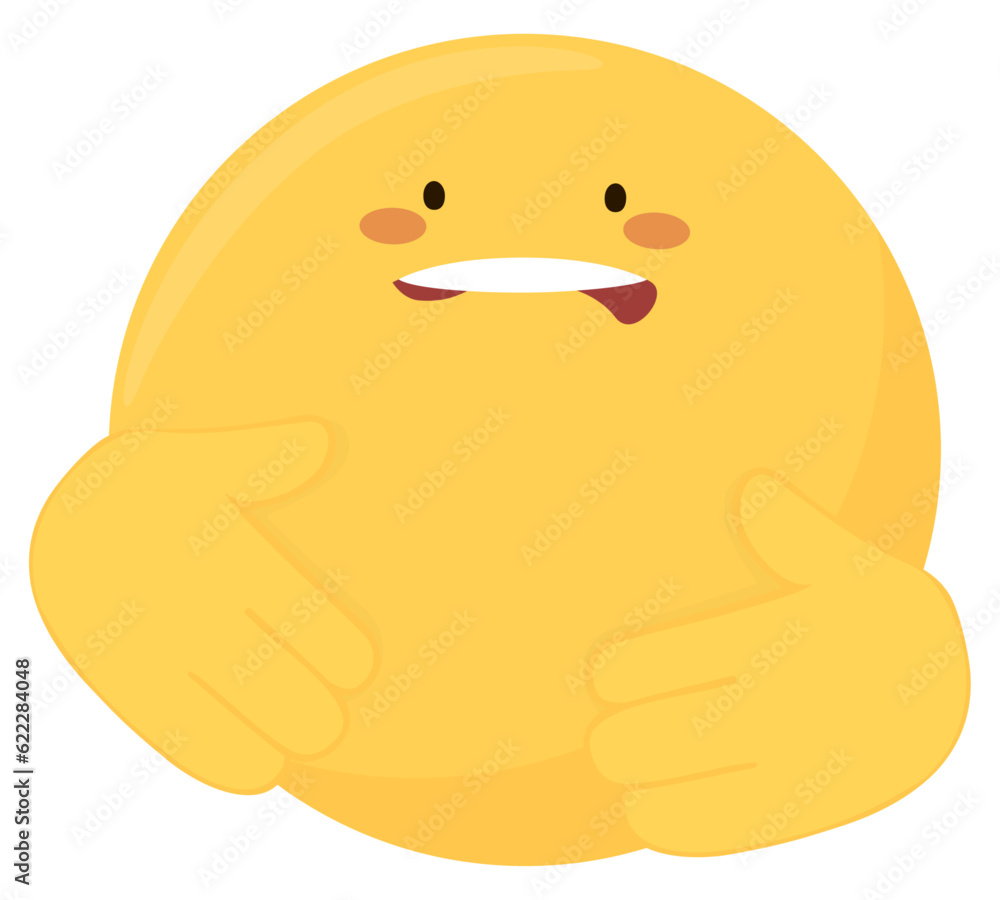 Fat emoji biting lip with teeth. Emoticon worried about his overweight ...