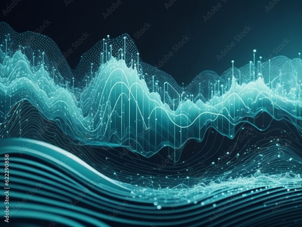 An abstract illustration of data flowing through a network of nodes ...