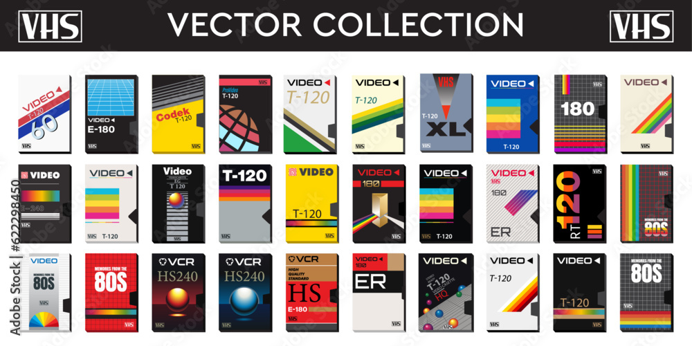 VHS vector collection. Pack of abstract covers from 70s, 80s and 90s ...