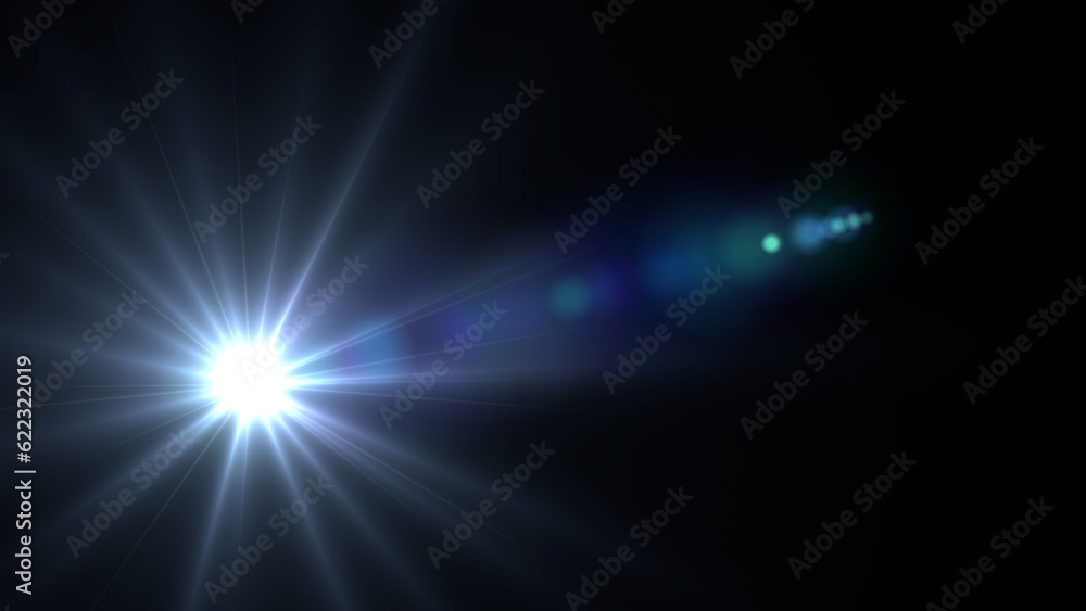 Optical Lens flare effect, 4K white on black background. Overlay light ...