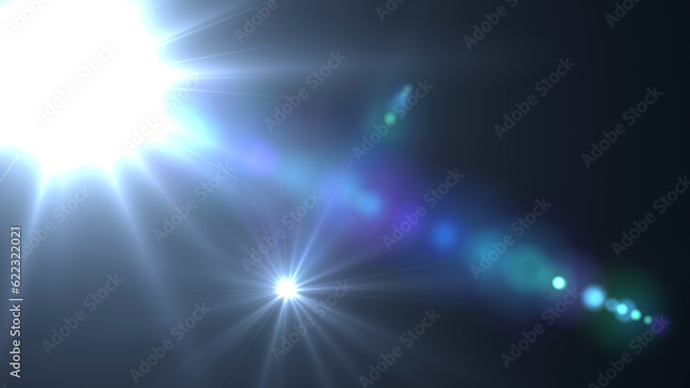 Optical Lens flare effect, 4K white on black background. Overlay light ...