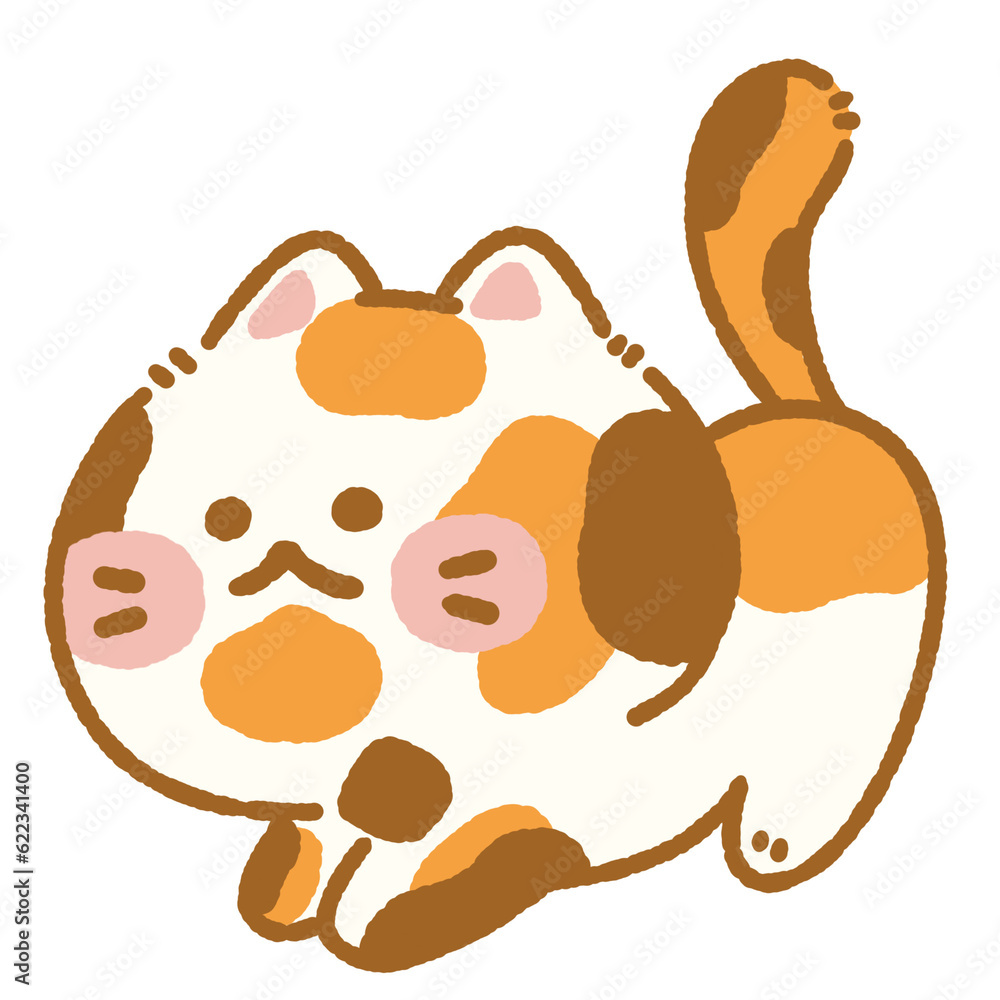 Adorable Cute Kawaii Calico Cat Character Illustrator PNG Playful ...
