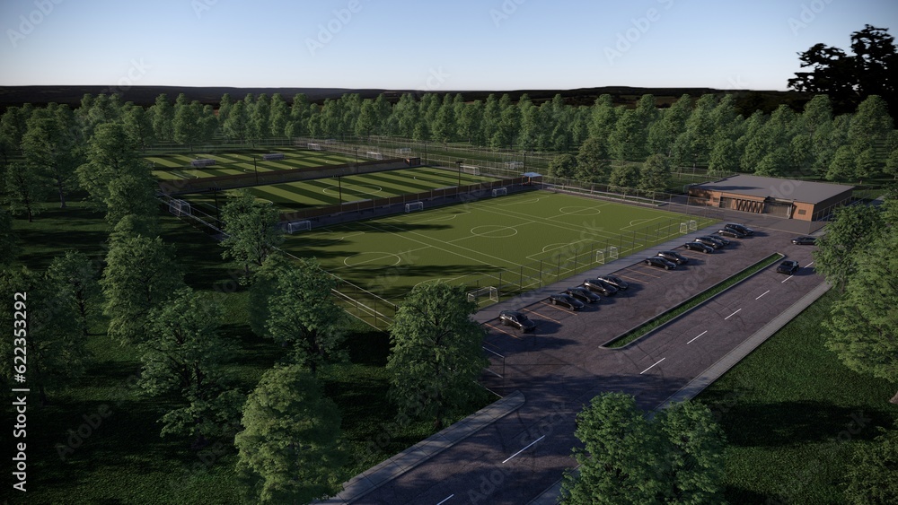 Illustration Aerial masterplan Soccer - football field training complex ...