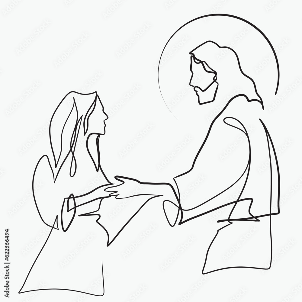 Continuous line drawing of Jesus Christ vector illustration Bible words ...