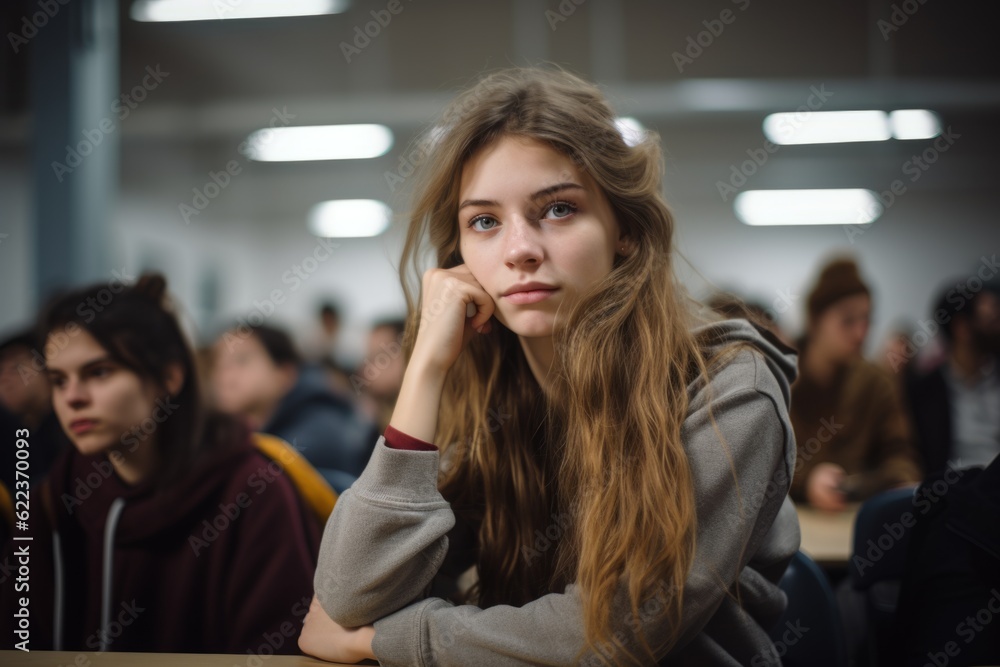 Female student bored sleepy Caucasian woman tired sad stressed girl in ...