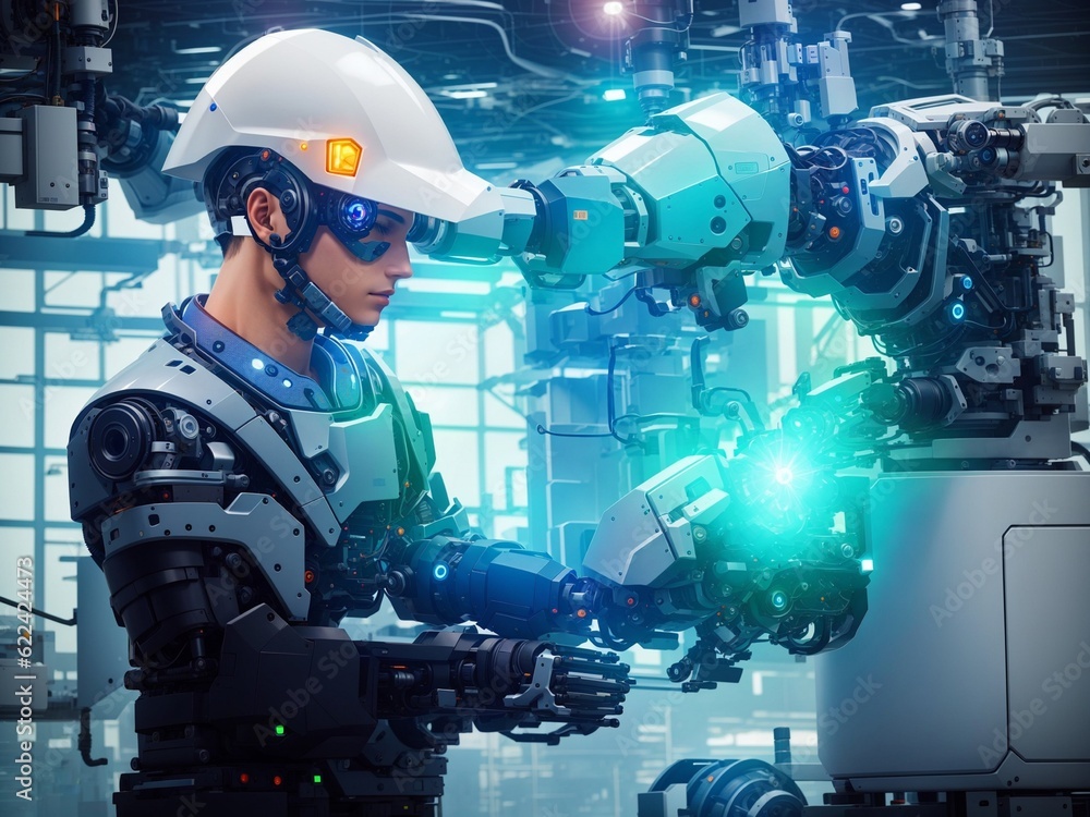 Smart industry robot for digital factory production technology showing ...