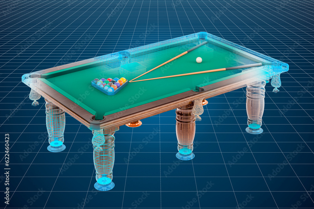 Visualization 3d cad model of billiard table, 3D rendering Stock ...