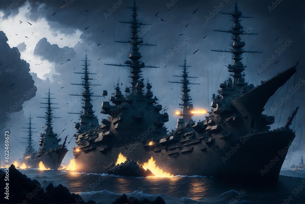 Ocean Conquest With Battleships at War Created With Generative Ai Stock ...