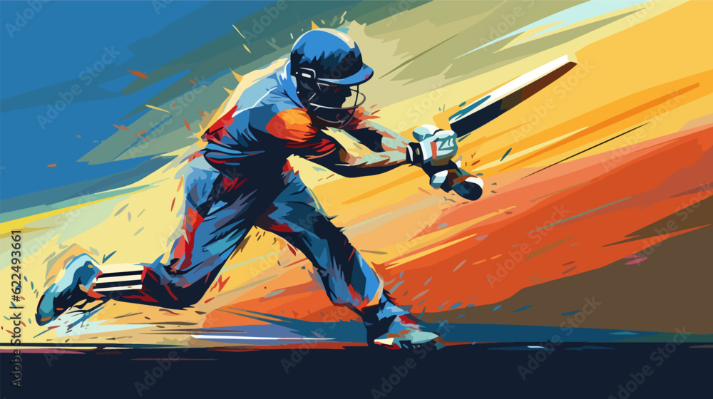 illustration of batsman playing cricket. Batsman In Playing Action On ...