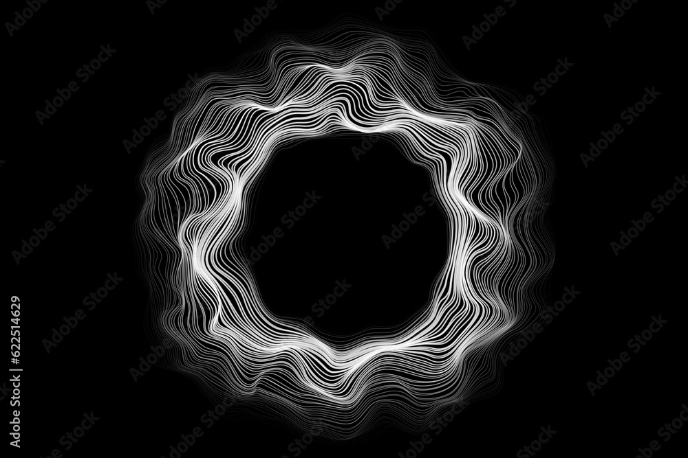 Abstract circle lines wave white isolated on black background. Vector in concept technology ...