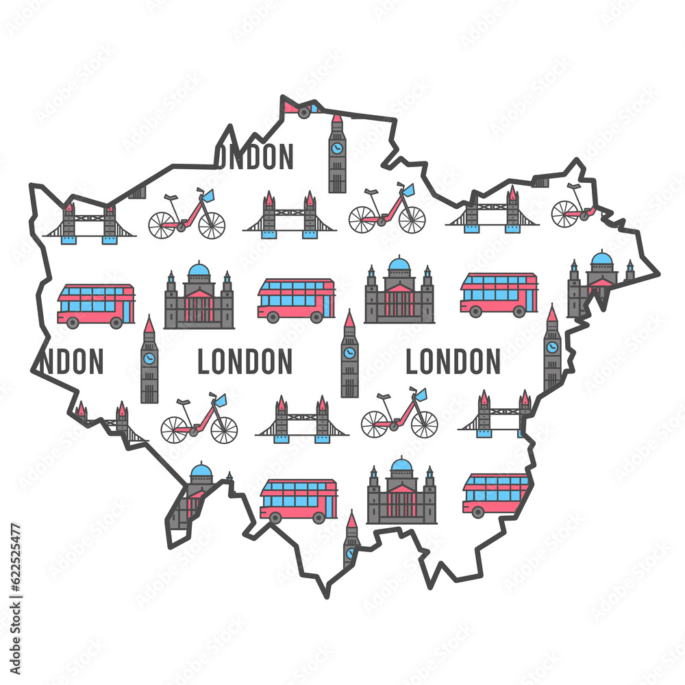 London Map Landmark Famous Architectural Monuments, London Symbols ...