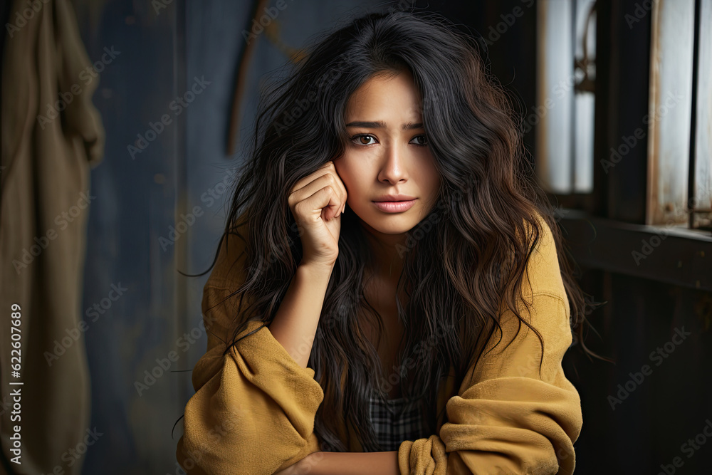 Frustrated and depressed young Asian woman, sad Asian female feel down ...