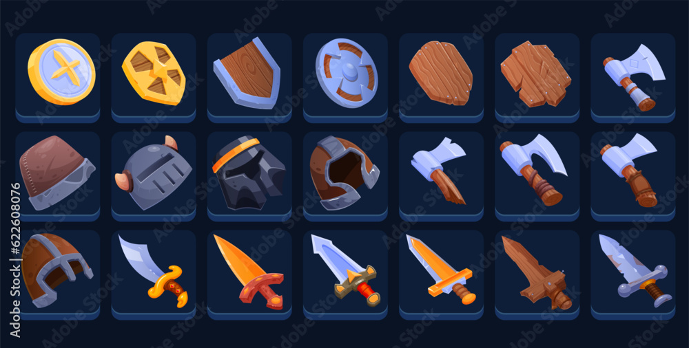 Hand-drawn vector set of weapons and armor. Stock Vector | Adobe Stock