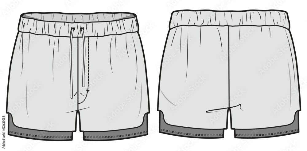 Training Running Gym Sport Short Front and Back View. Fashion Flat ...