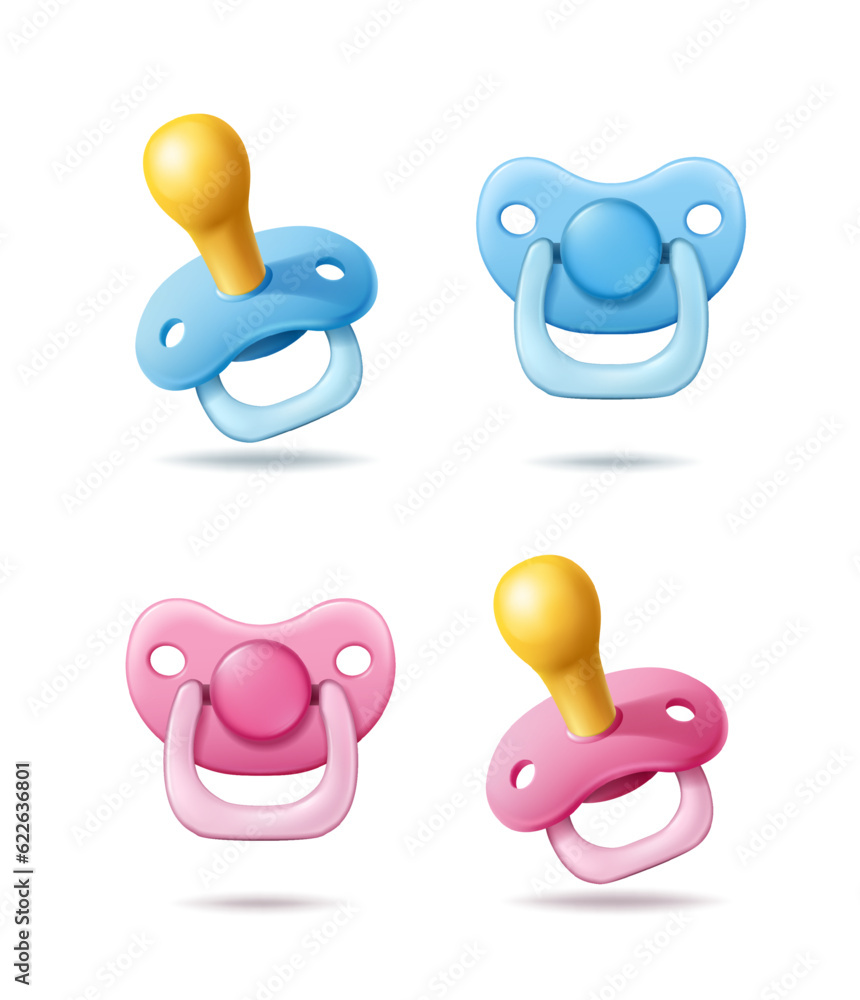 3d realistic vector icon illustration set. Pink and blue baby boy and ...