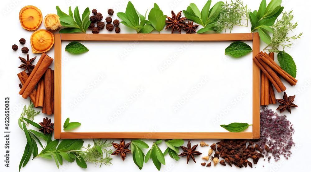 Generative AI : Spices and Herbs Frame on Black - Flat Top View" Stock Illustration | Adobe Stock