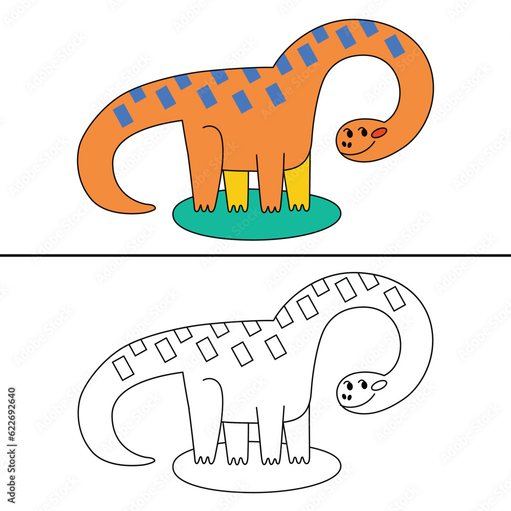 Smiling tall dinosaur coloring page, childish vector illustration of ...