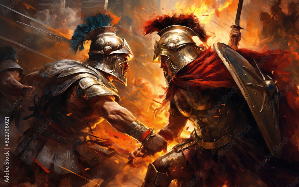 Powerful battle piece that depicts an epic clash between two mighty ...