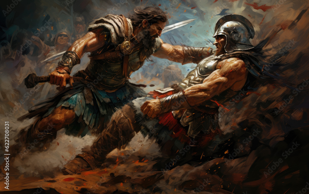 Powerful battle piece that depicts an epic clash between two mighty ...
