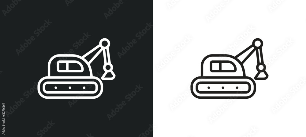 digger outline icon in white and black colors. digger flat vector icon ...