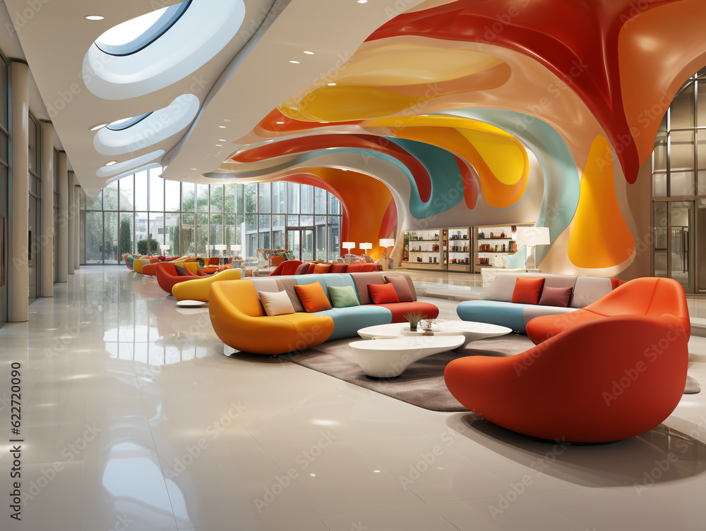 Lounge area design with an organic design concept, abstract and full of ...