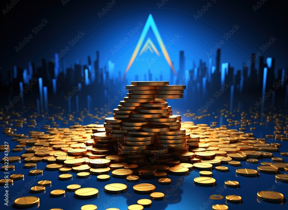 Blue money business graph finance diagram chart on economy coin ...