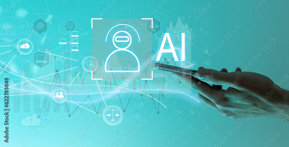 Stock-Foto „ Machine learning. Hand robot touching computer chip and ...