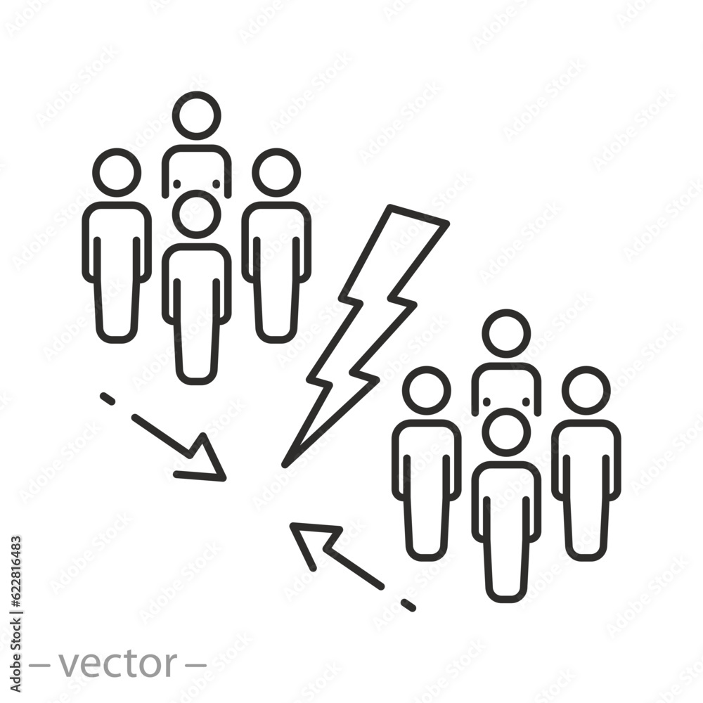 social division icon, people group separation, conflict with cracked ...