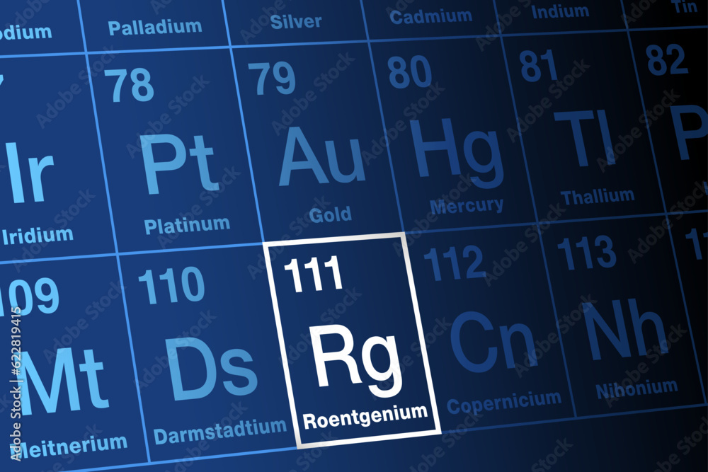 Vector de Stock Roentgenium on periodic table of the elements. Extremely radioactive, superheavy ...