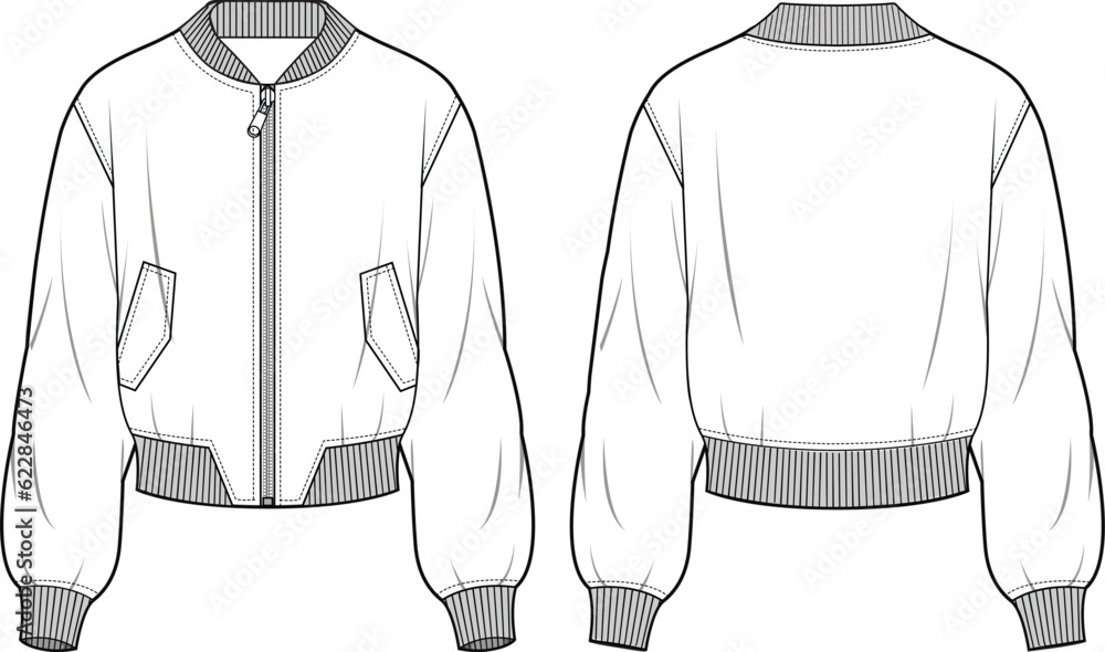 Unisex Front Flap Pockets Detail Bomber Jacket. Technical fashion ...