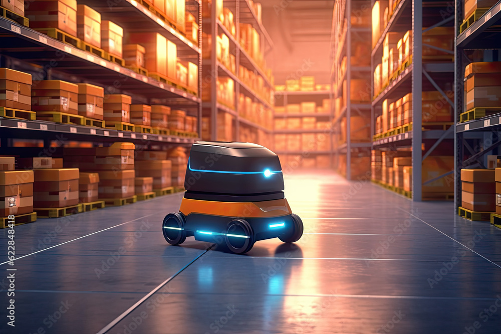 automated management inventory and delivery robot at storage warehouse ...