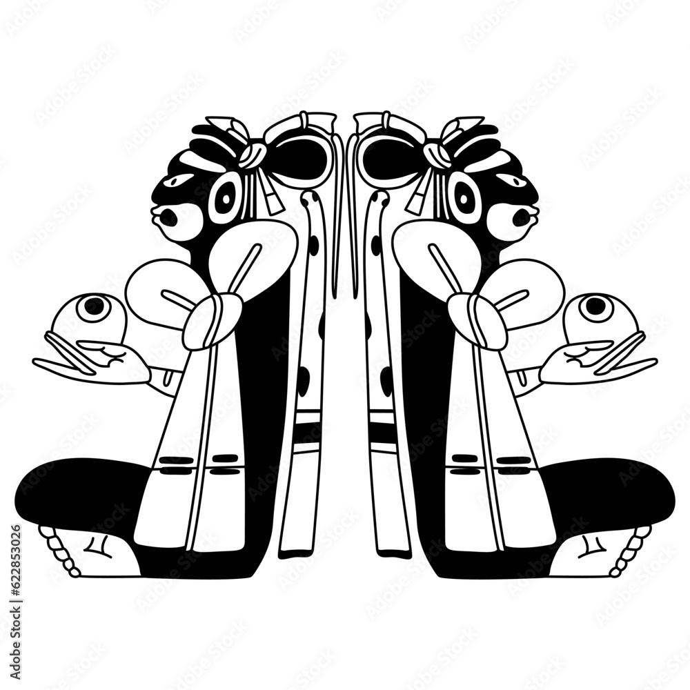 Symmetrical ethnic design with two seated Mayan men. Indigenous native ...